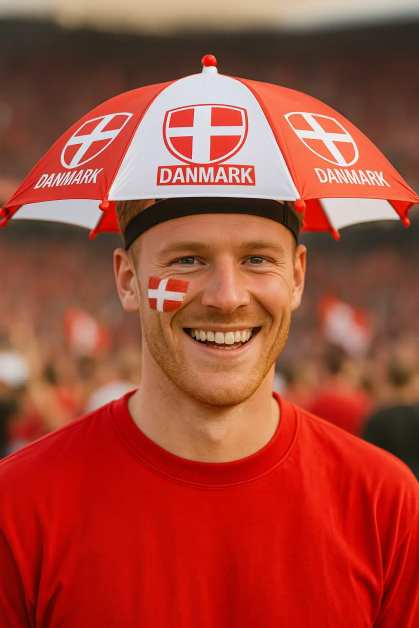 Paraply hat - Danmark - Rød/hvid | Regn & sol